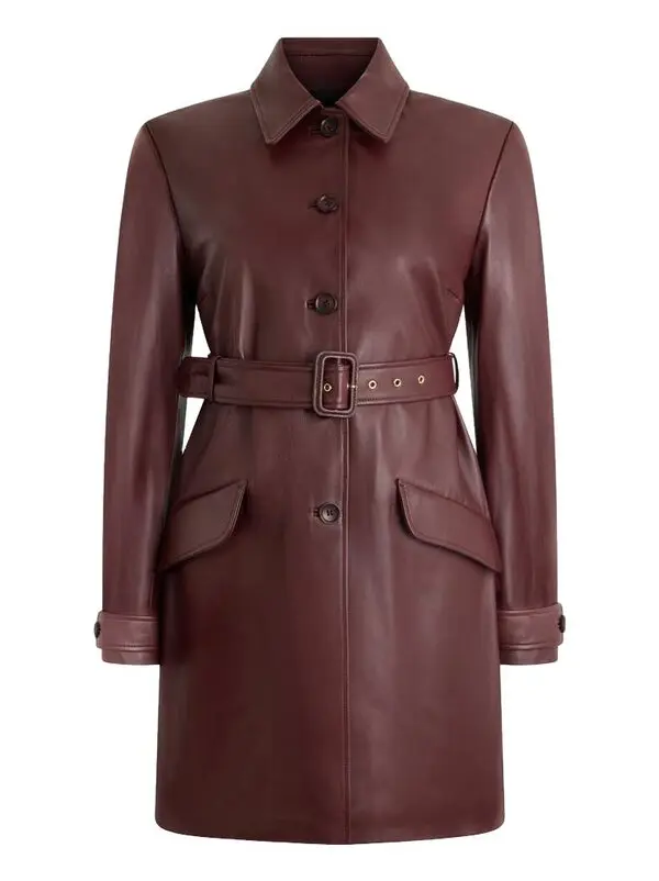 Bally Belted Nappa Leather Coat - Red