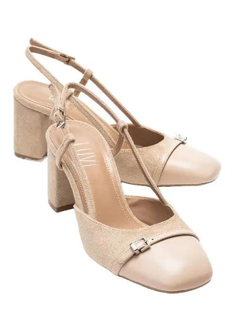 PROLOGUE SHOES Desia Slingback Round Toe Pumps - Beige Suede