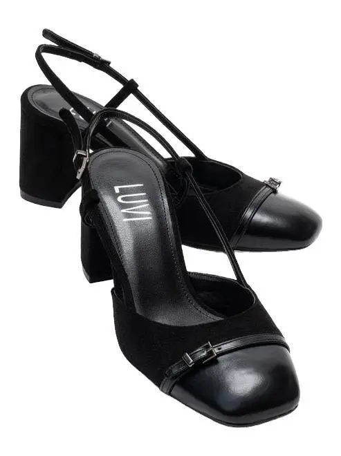 PROLOGUE SHOES Desia Slingback Round Toe Pumps - Black Suede