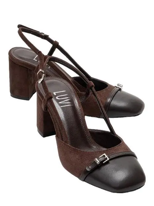 PROLOGUE SHOES Desia Slingback Round Toe Pumps - Brown Suede