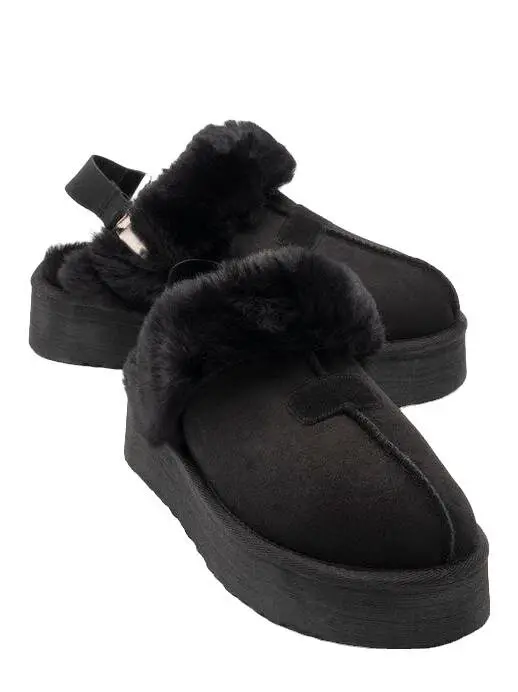 FOREVER & ALWAYS SHOES Olessa Leather Fur Slipper - Black Suede
