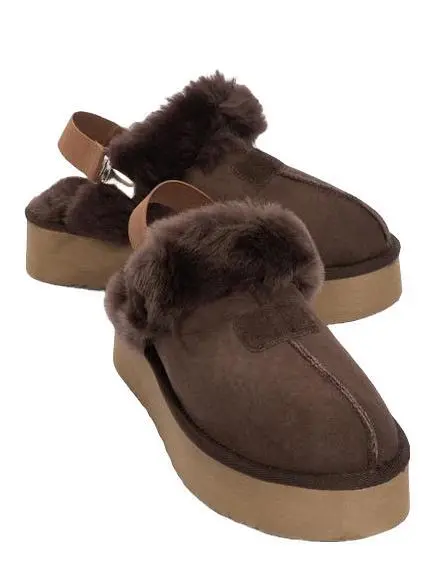 FOREVER & ALWAYS SHOES Olessa Leather Fur Slipper - Brown Suede
