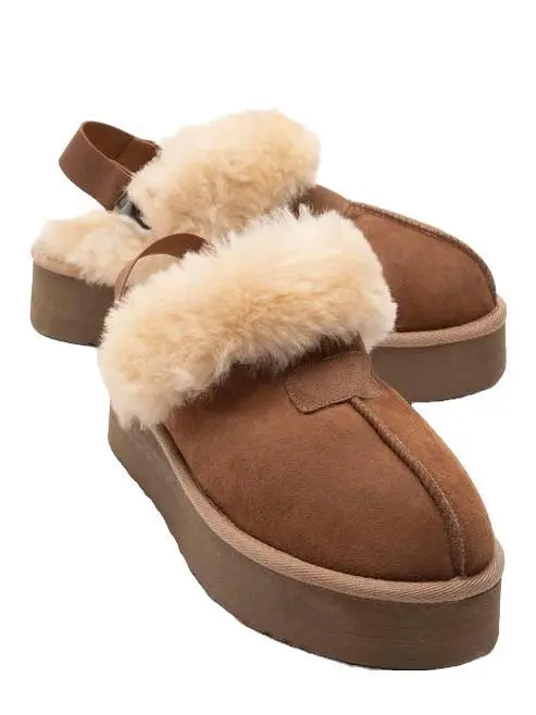 FOREVER & ALWAYS SHOES Olessa Leather Fur Slipper - Cognac Suede