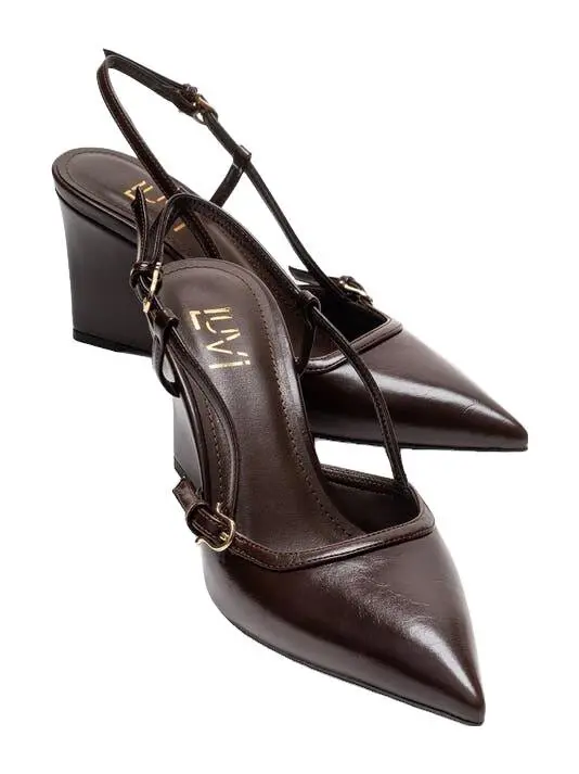 PROLOGUE SHOES Celia Pointed Toe Wedge Pump - Brown
