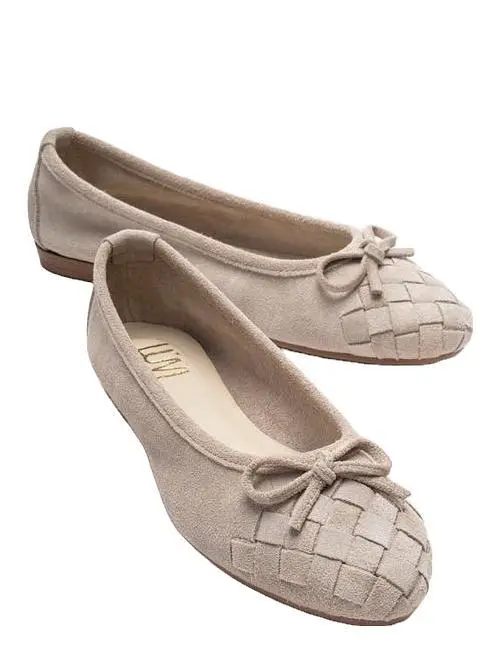 FOREVER & ALWAYS SHOES Nopos Leather Cap-toe Ballet Flat - Beige Suede