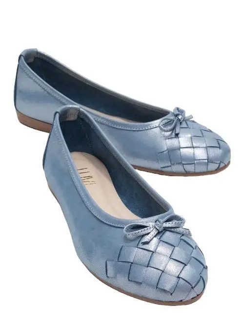 FOREVER & ALWAYS SHOES Nopos Leather Cap-toe Ballet Flat - Blue
