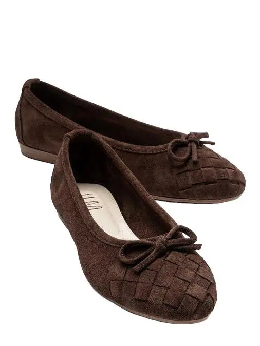 FOREVER & ALWAYS SHOES Nopos Leather Cap-toe Ballet Flat - Brown Suede