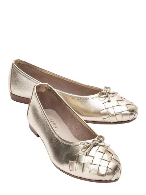 FOREVER & ALWAYS SHOES Nopos Leather Cap-toe Ballet Flat - Gold