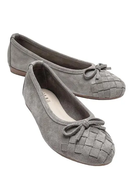 FOREVER & ALWAYS SHOES Nopos Leather Cap-toe Ballet Flat - Grey Suede