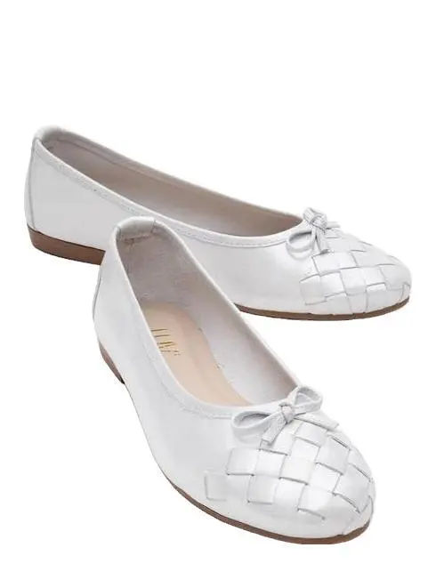 FOREVER & ALWAYS SHOES Nopos Leather Cap-toe Ballet Flat - White