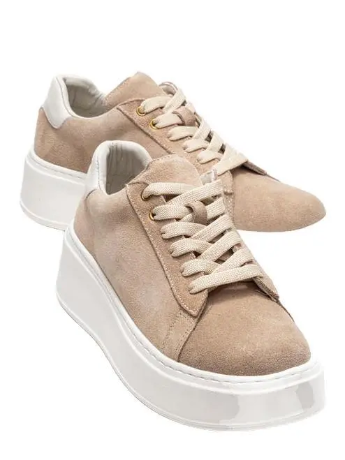FOREVER & ALWAYS SHOES Paloma Leather Sneaker - Beige Suede