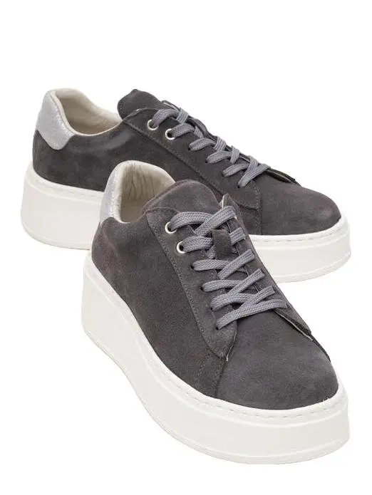 FOREVER & ALWAYS SHOES Paloma Leather Sneaker - Smoke Suede