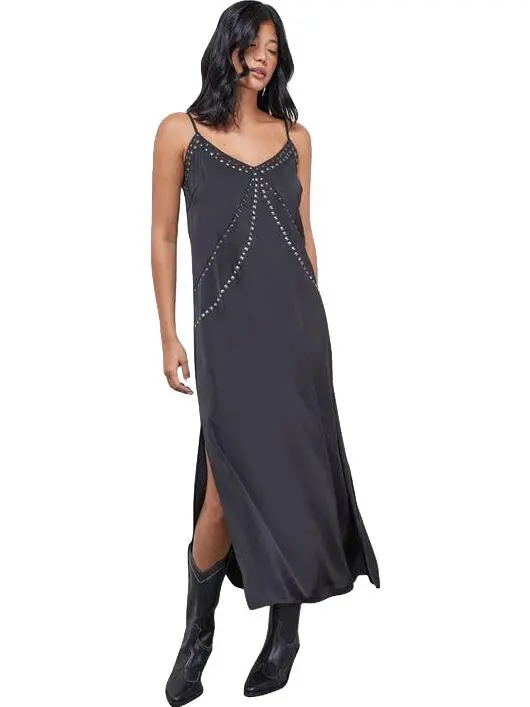 WAREHOUSE Premium Stud Embellished Slip Dress - Black