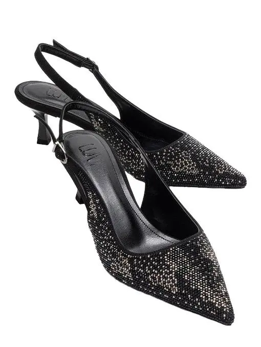 PROLOGUE SHOES Nella Embellished Slingback Pointed Toe Pump - Black
