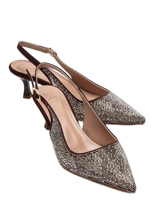 PROLOGUE SHOES Nella Embellished Slingback Pointed Toe Pump - Brown