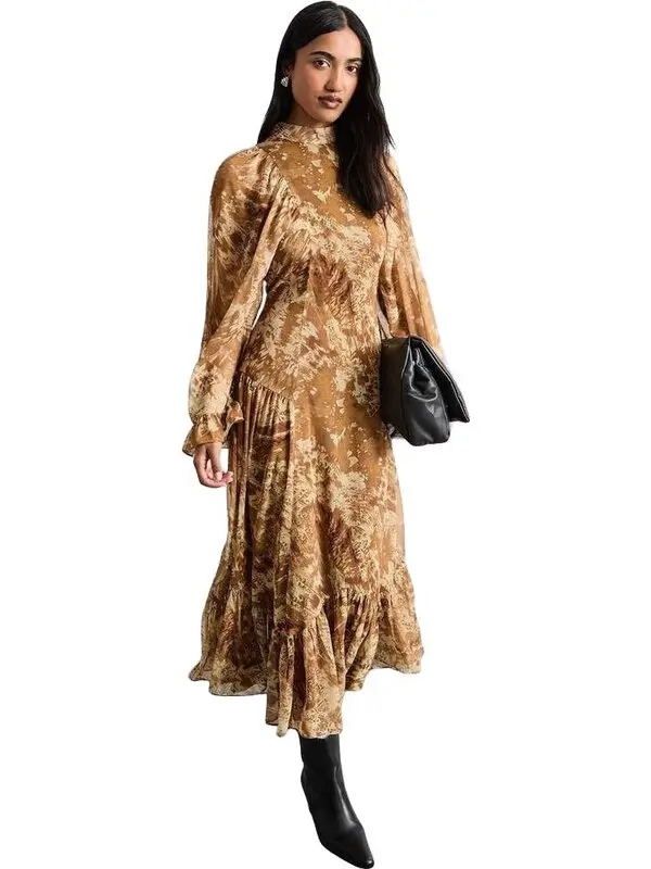 WAREHOUSE Chiffon Sleeve Midaxi Dress - Neutral