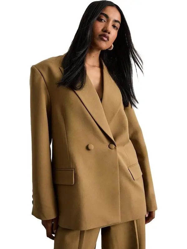 WAREHOUSE Oversized Tailored Blazer - Beige