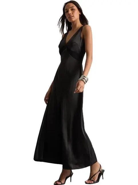 WAREHOUSE Satin And Chiffon Mix Midaxi Dress - Black