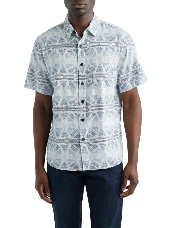 Pendleton Dawson Print Short Sleeve Linen Blend Button-up Shirt - Ponderosa Grey/blue