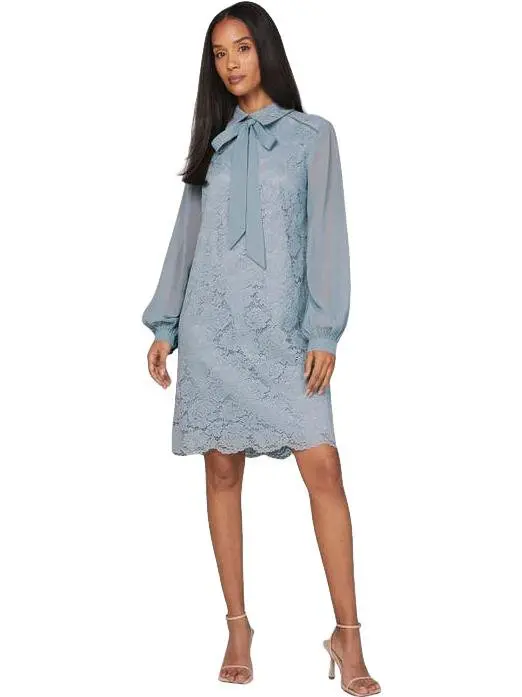 WALLIS Lace Tie Neck Shift Dress - Turquoise