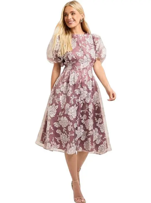 WALLIS Floral Puff Sleeve Midi Dress - Rose