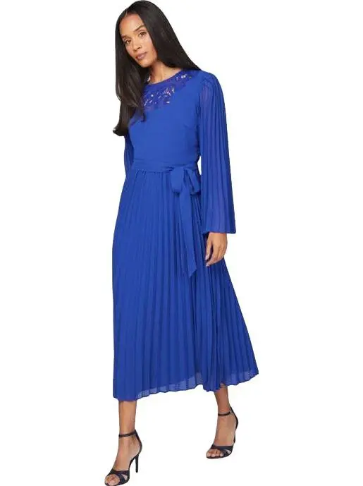 WALLIS Pleated Floral Trim Midi Dress - Cobalt