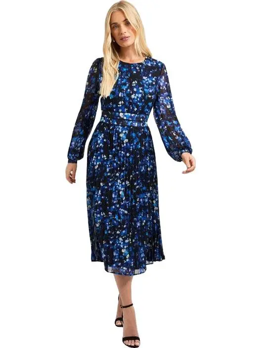 WALLIS Petite Floral Pleated Midi Dress - Navy