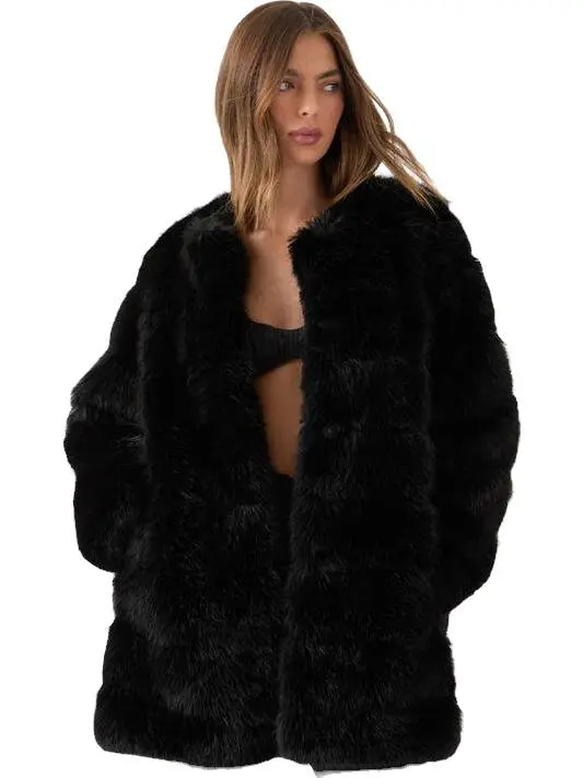MISSPAP Paneled Faux Fur Coat - Black