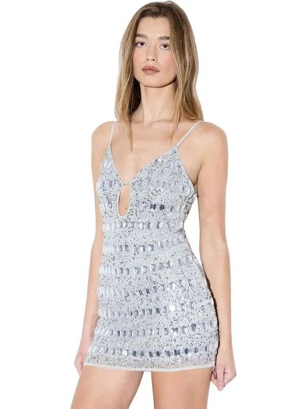 MISSPAP Embellished Mini Dress - Silver