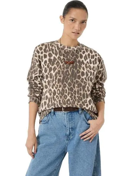 HUSH Astra Leopard Print Cotton Sweatshirt - Trans Neutral Leopard Print