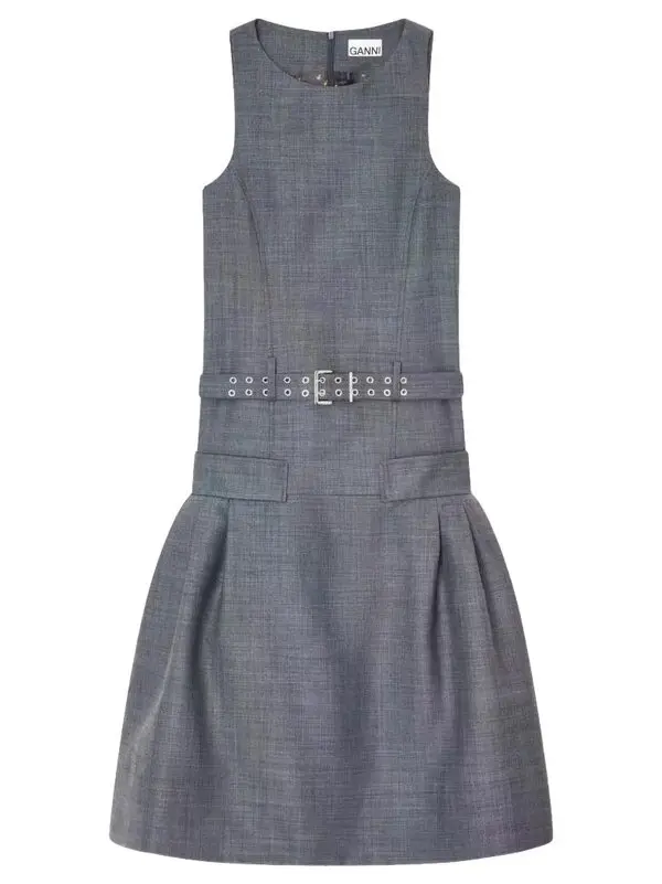 GANNI Belted Midi Dress - Grey