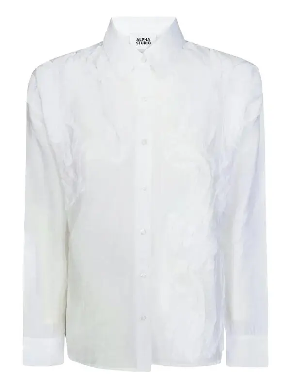 Alpha Studio Voile Ruffled Shirt - White