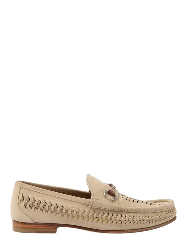 Gucci Horsebit 1953 Woven Suede Loafers - Beige