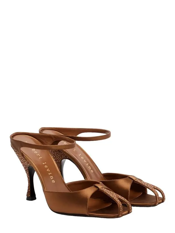 HERBERT LEVINE Embellished Satin Mules - Brown