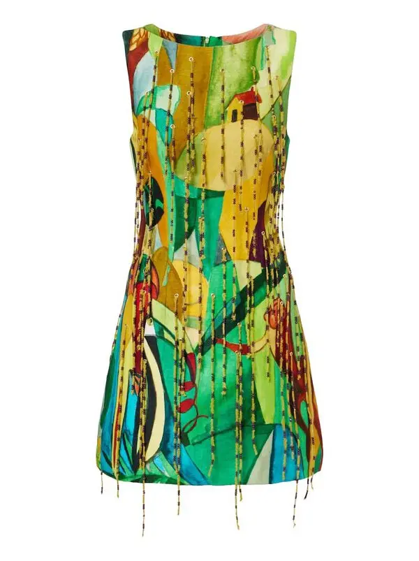 ALEMAIS Alémais Mokshini Beaded Linen-blend Minidress - Multicoloured