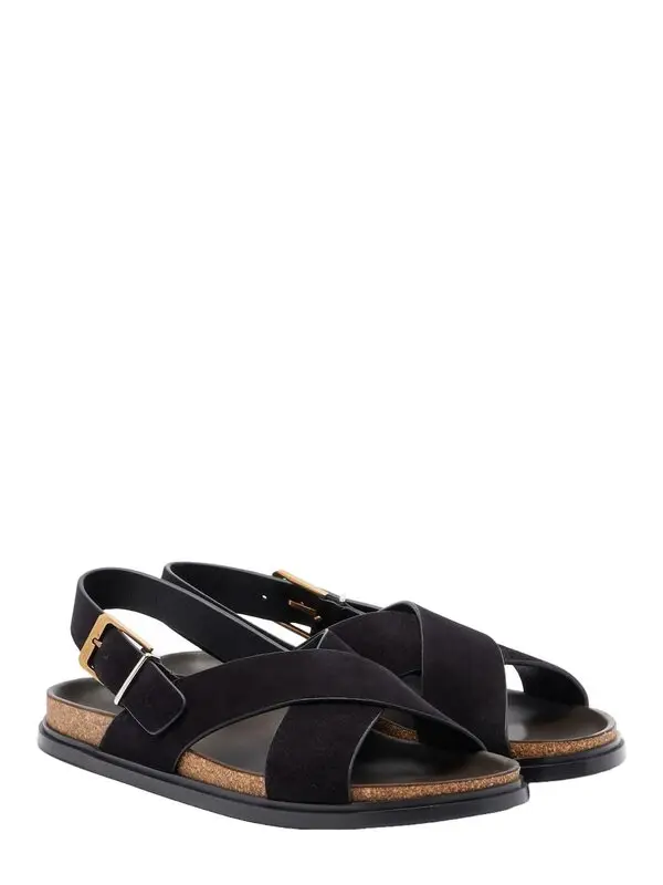 THE ROW Buckle Suede Sandals - Black