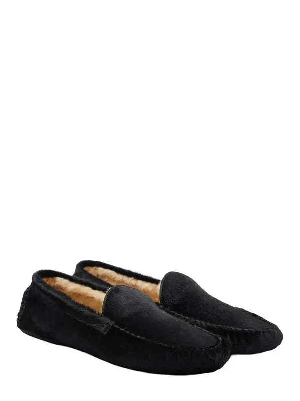 THE ROW Lucca Calf Hair Loafers - Black