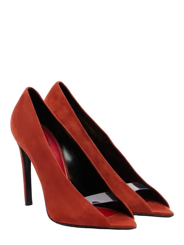 Valentino Garavani Suede Peep-toe Pumps - Red