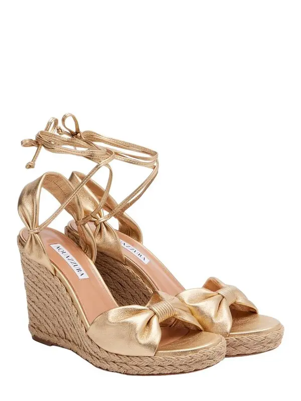 AQUAZZURA Carina Metallic Leather Espadrille Wedges - Gold
