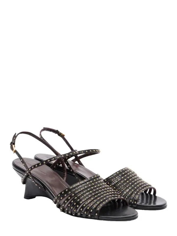 Khaite Drew Studded Leather Wedge Sandals - Black