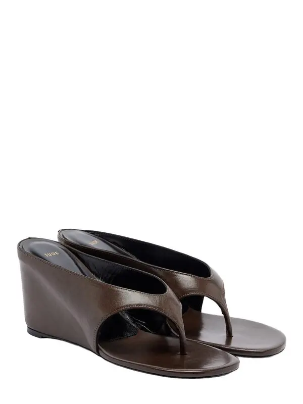 JUDE Yaga Leather Wedge Thong Sandals - Brown