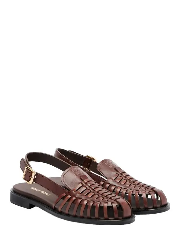 Miu Miu Leather Slingback Fisherman Sandals - Brown