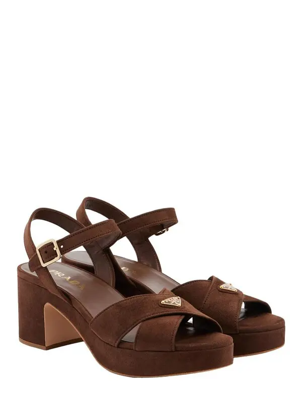 Prada Suede Platform Sandals - Brown