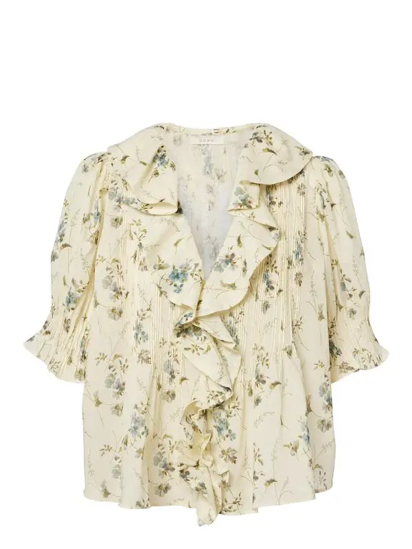DÔEN Henri Floral Cotton Voile Top - Yellow