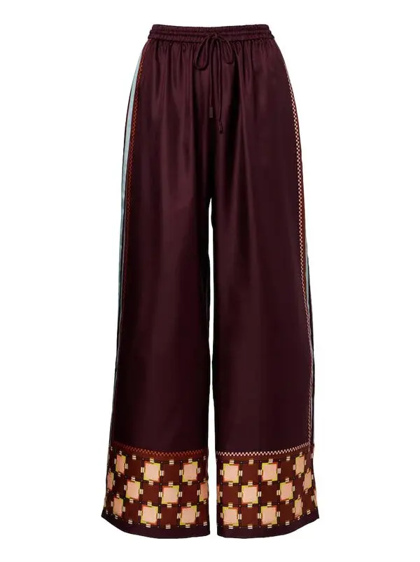 ALEMAIS Alémais Wilson Silk Twill Wide-leg Pants - Burgundy