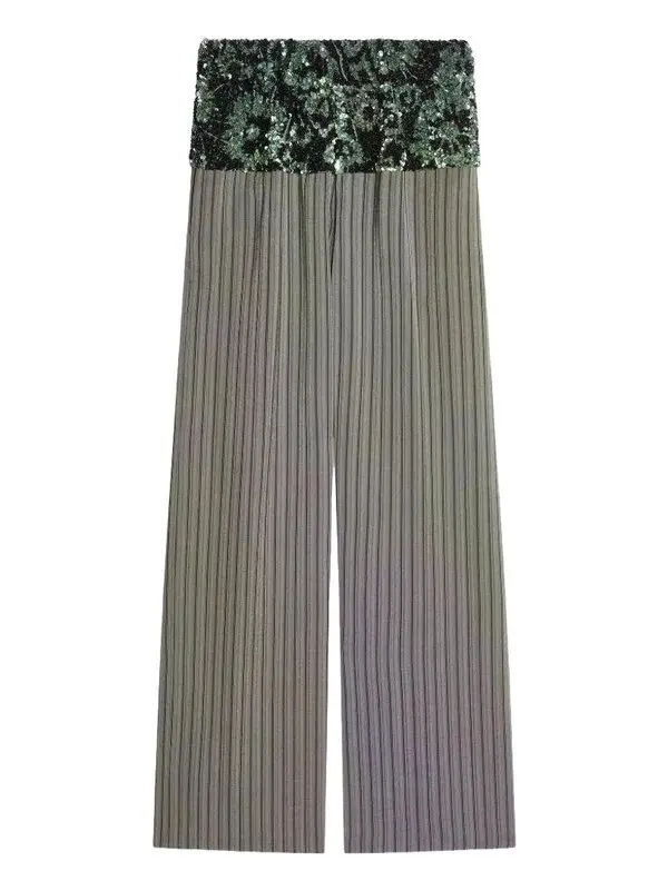 Dries Van Noten Sequin-embellished Striped Trousers - Grey