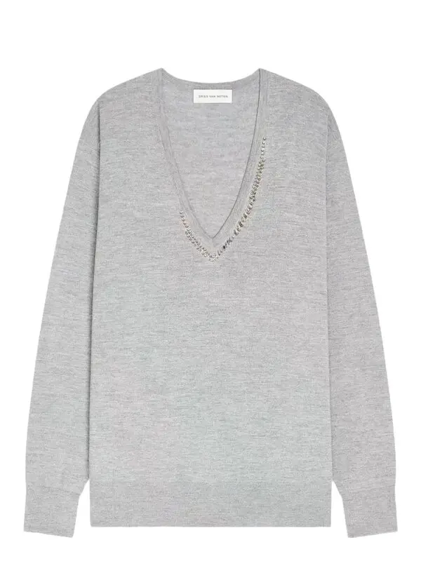 Dries Van Noten V-neck Embellished Sweater - Grey