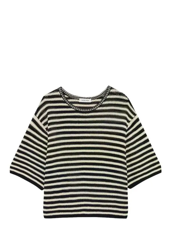 ANINE BING Theo Striped Knit Sweater - Black