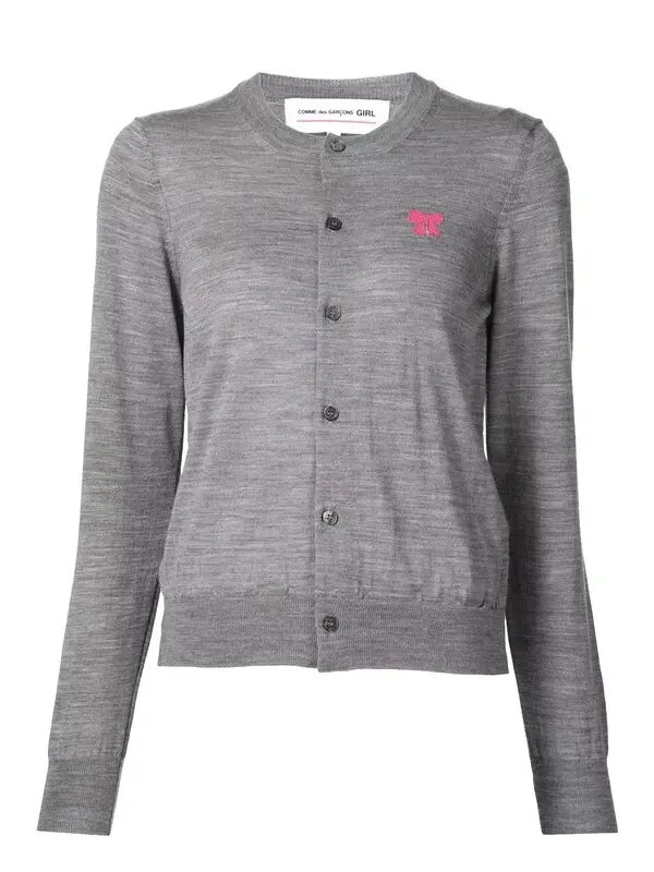 Comme Des Garçons Ribbon Detail Wool Cardigan - Grey