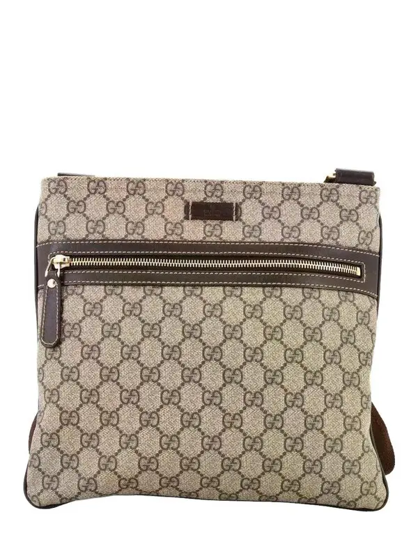 Gucci Gg Coated Canvas Flat Messenger Bag - Brown